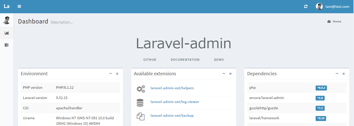 Laravel フレームワーク初期導入の手順の覚書 便利なlaravel Adminを導入してみる Saos6note