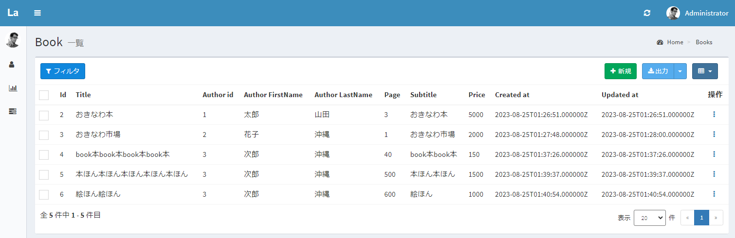 Laravel Admin Controller Grid、detail、form でリレーション → エクスポート機能どうなるか、その他